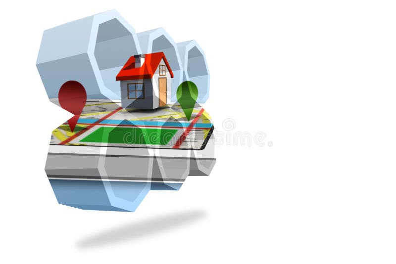 House on a Map on Abstract Screen Stock Illustration - Illustration of ...