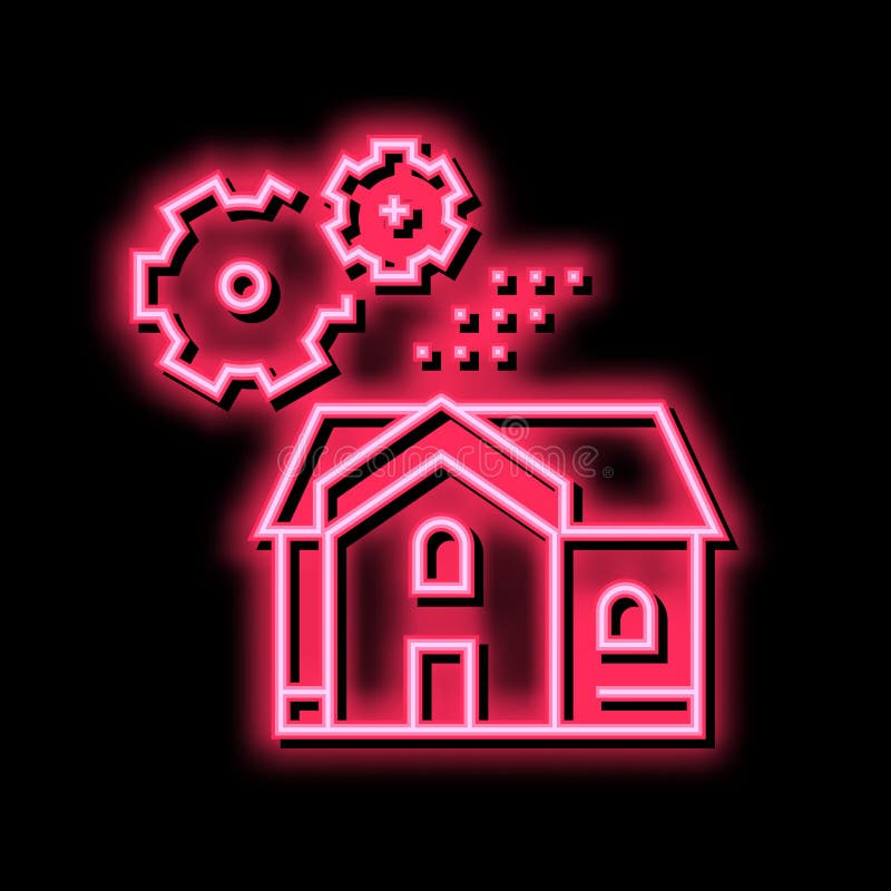 House Mechanical Gears Neon Glow Icon Illustration Stock Vector ...