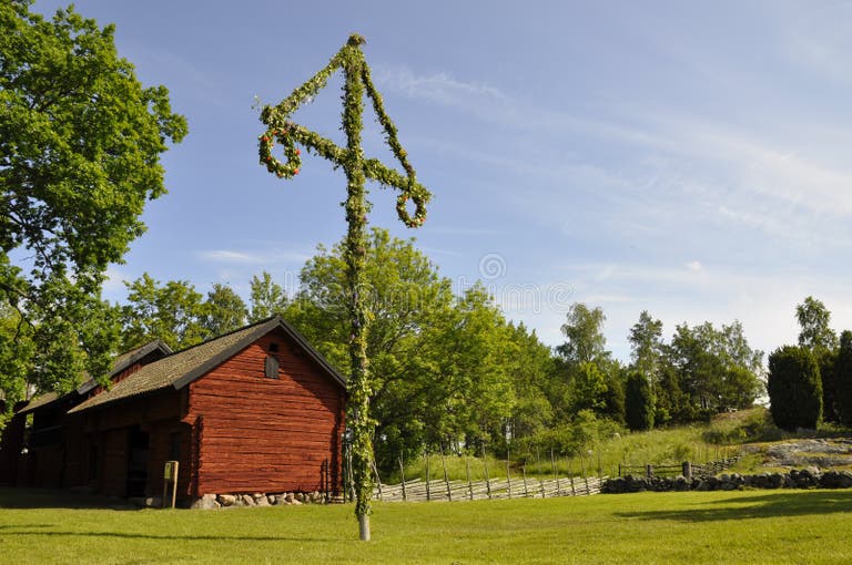 House and midsummer tree stock photo. Image of celebration - 9887970