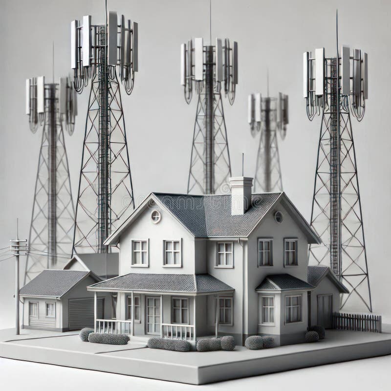 A House among Mobile Antennas. Stock Photo - Image of home, innovation ...