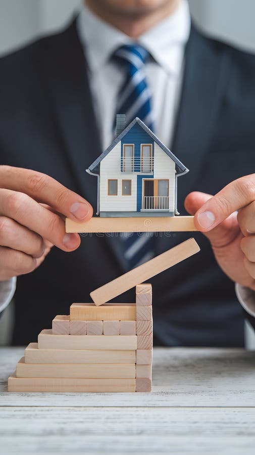 House Model Balanced on Blocks, Symbolizing Real Estate Stability and ...