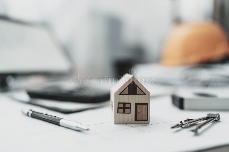 House Model on Blueprint. Architect and Engineer Concept Stock Image ...