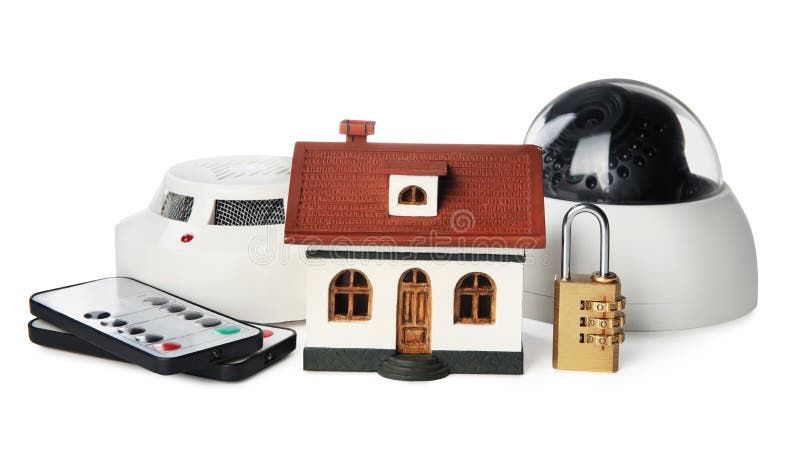 House Model, CCTV Camera, Remote Controls, Lock and Smoke Detector on ...