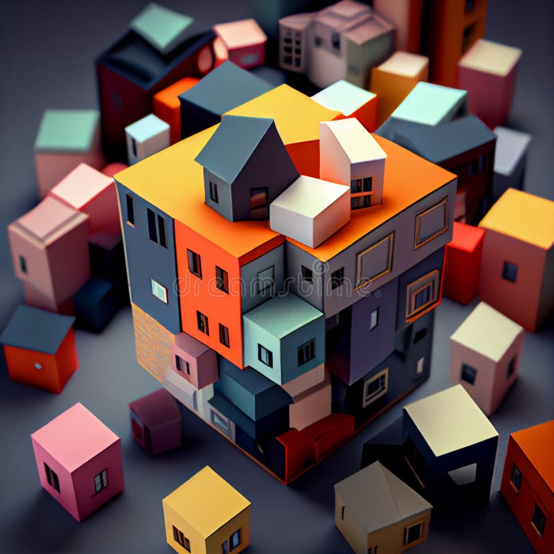 House Model from Colored Cubes 3d Generative AI Stock Illustration ...