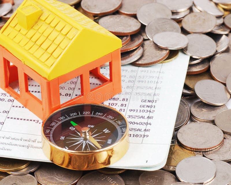 House Model and Compass on Coins Stock Image - Image of architecture ...