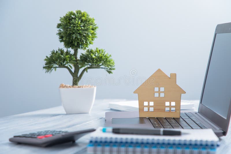 House Model on Computer on Working Table Stock Photo - Image of ...