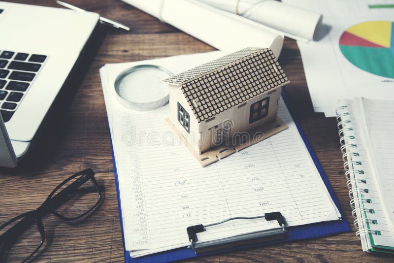 House Model with Document on Table Stock Photo - Image of page, model ...