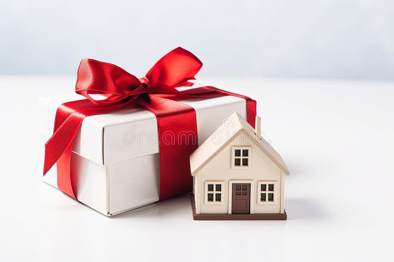 House Model and Gift Box with Red Ribbon. Generative AI. Stock ...