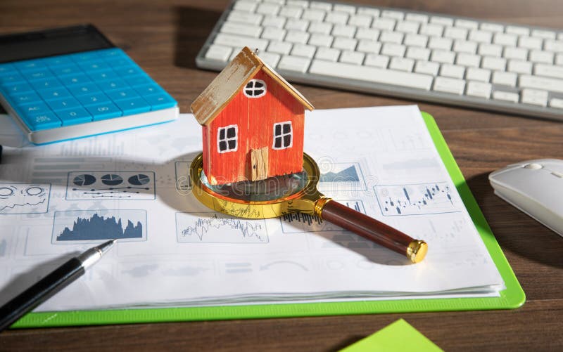 House Model, Graphs, Magnifying Glass with a Business Objects on the ...