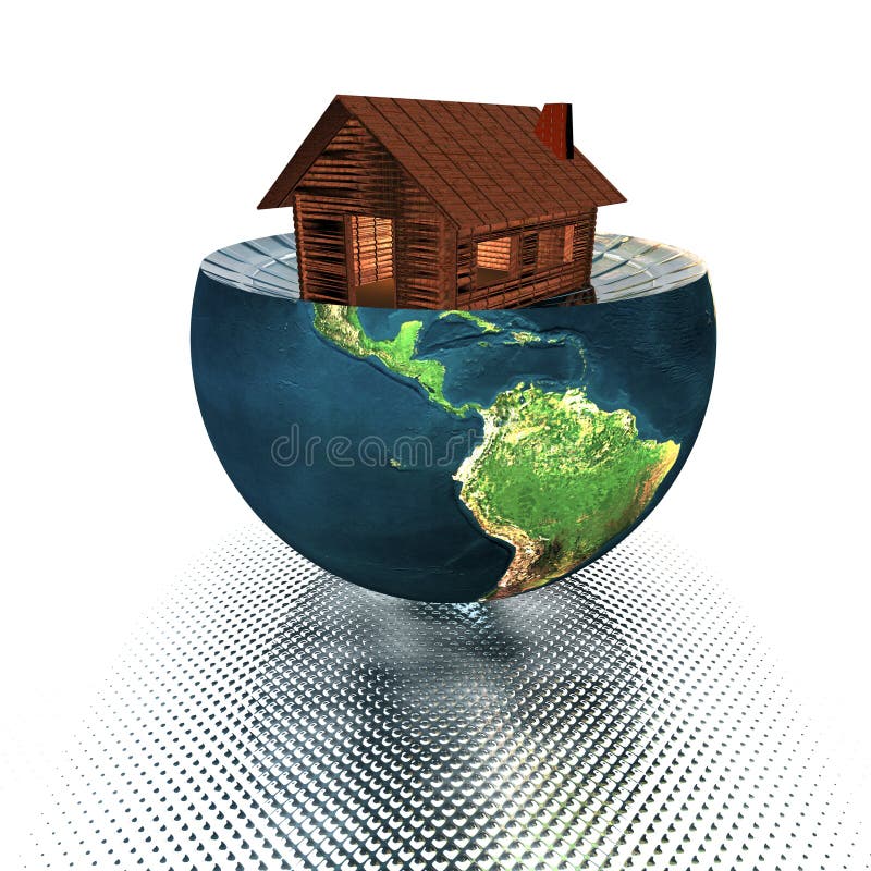 House Model on the Half of the Earth Stock Illustration - Illustration ...