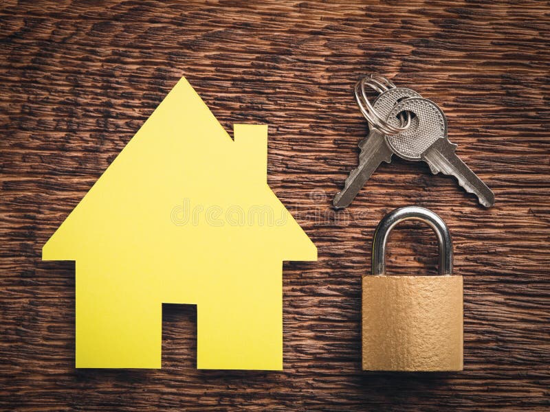 House Model and Lock with Keys on Wooden Background Stock Image - Image ...