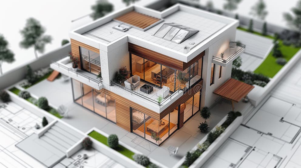House Model Lying on the Floor Plan Construction Plan - Turnkey Hous ...