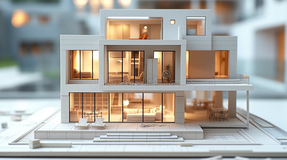 House Model Lying on the Floor Plan Construction Plan - Turnkey Hous ...