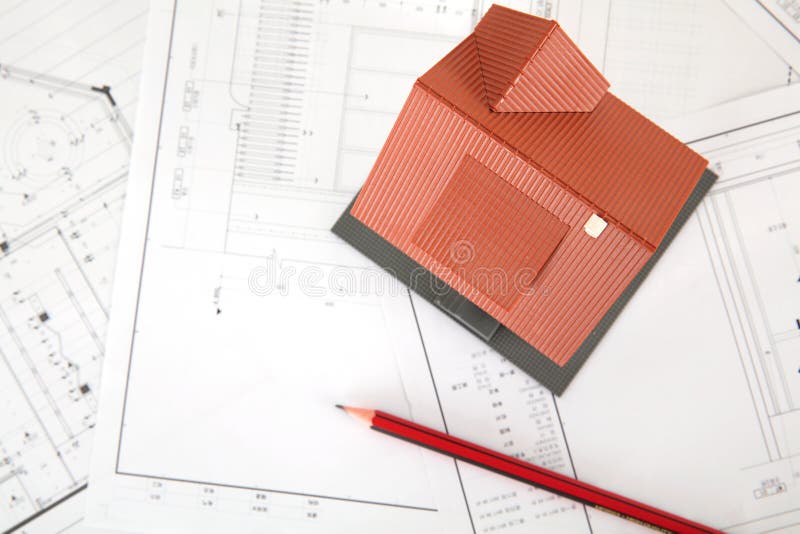 House Model and Pencil on House Design Drawings Stock Image - Image of ...