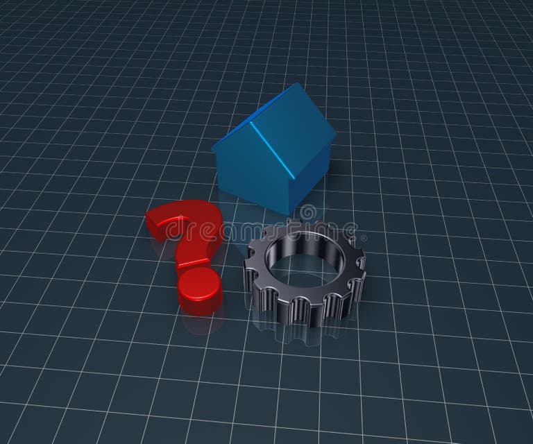 House Model, Question Mark and Gear Wheel Stock Illustration ...