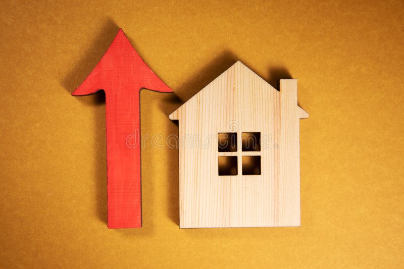 House model and red arrow stock photo. Image of business - 362991724