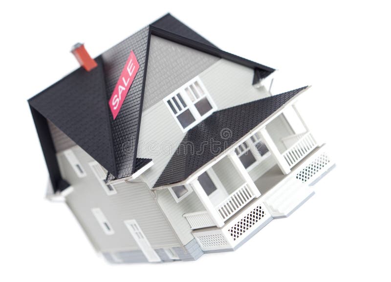 House Model with Sale Sign, Isolated Stock Photo - Image of horizontal ...