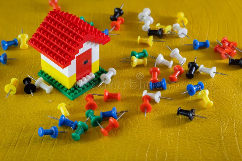 House Model with Set of Color Pins Stock Photo - Image of supply, house ...