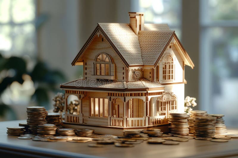 House Model Surrounded by Stacked Coins Stock Image - Image of ...