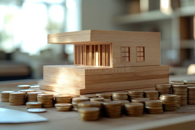 House Model Surrounded by Stacked Coins Stock Photo - Image of finance ...