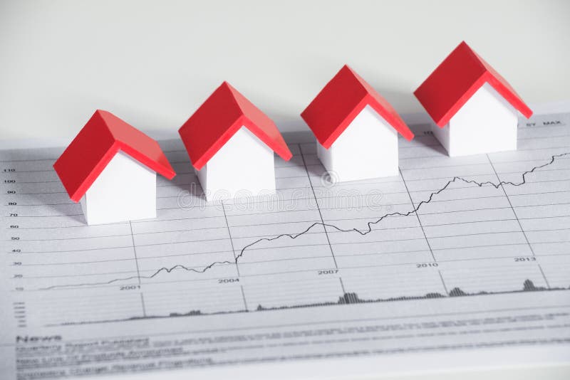 House Models on Financial Chart at Desk Stock Image - Image of economy ...