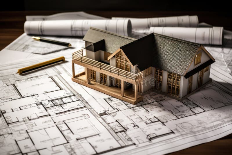 House Models Sit on Top of Several Different Architects Drawings and ...