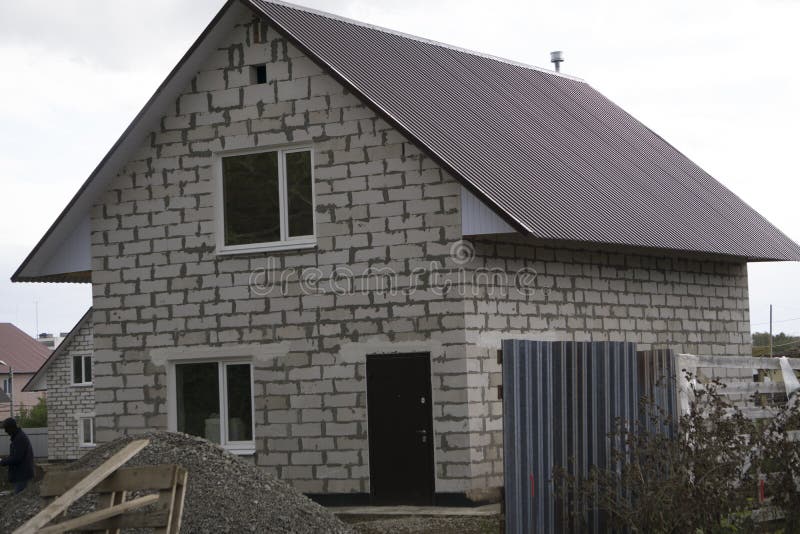 House in a Modern Style Grey Brick Stock Image - Image of gray, grey ...