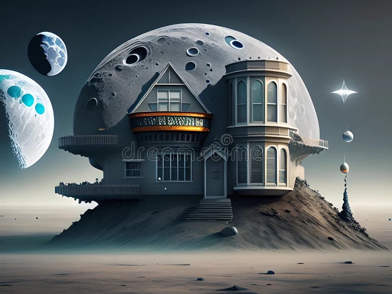 A House On The Moon Fantasy Image Generated By Ai Stock Illustration Illustration Of