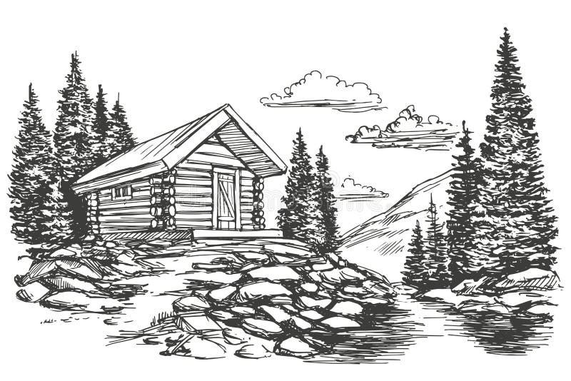 House in Mountain Landscape Hand Drawn Vector Illustration Sketch Stock ... House in Mountain Landscape Hand Drawn Vector Illustration Sketch Stock ...