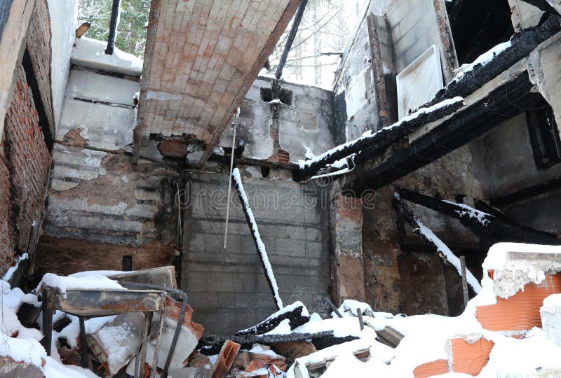 House in the Mountains Completely Burned by the Fire Stock Image ...