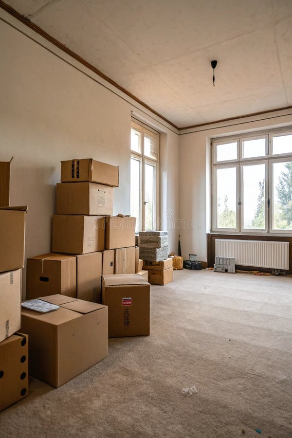 House Moving Concept. Boxes in Empty Room Stock Illustration ...