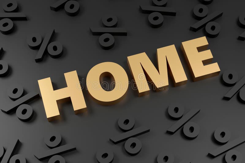 House Next To Gold Text Saying Home 3d Rendered Stock Illustration ...