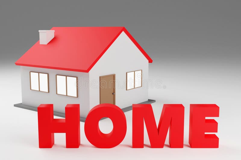 A House Next To Red Text Saying Home 3d Rendered Stock Illustration ...