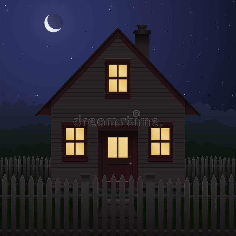 House and Night Sky with Stars and Moon Stock Vector - Illustration of ...