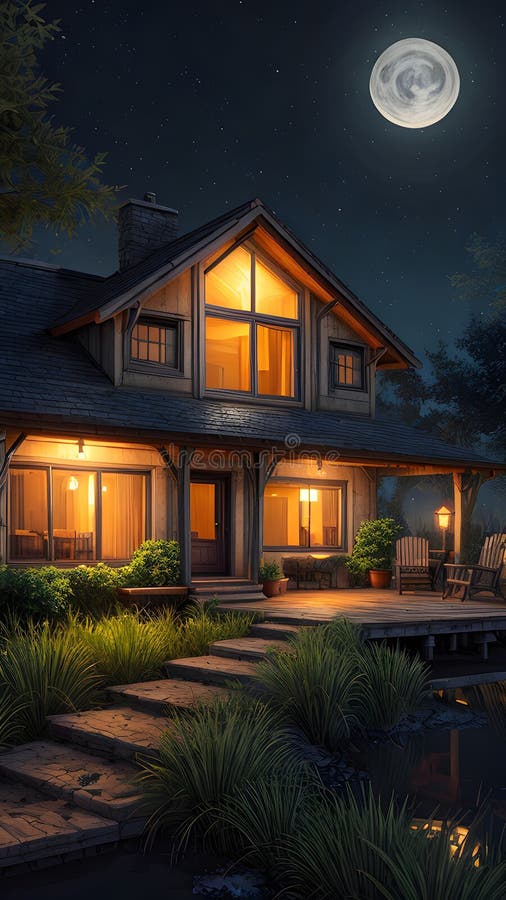 House at Night House in the Night Stock Illustration - Illustration of ...