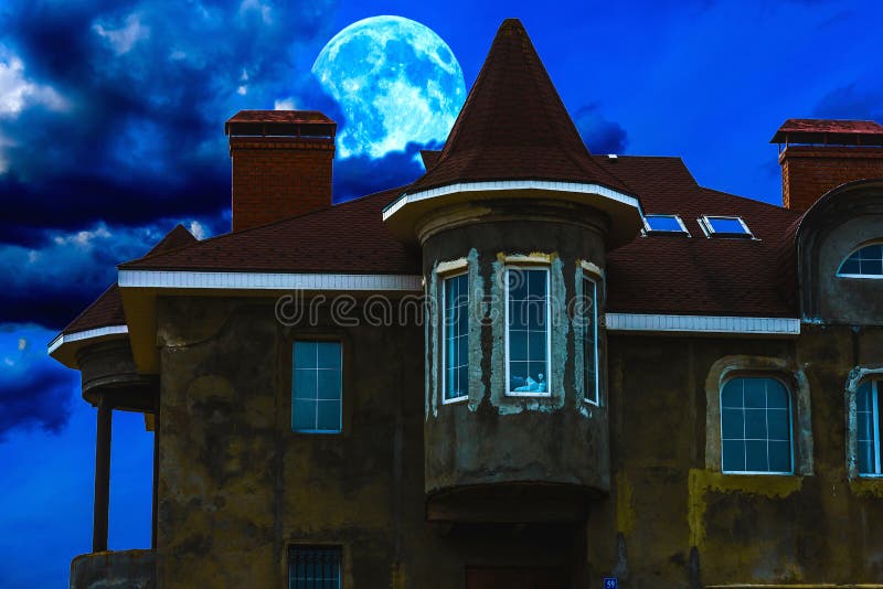 House night and the moon stock image. Image of fortress - 53344533