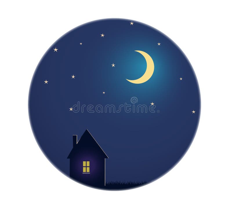 House and Night Sky with Stars and Moon Stock Vector - Illustration of ...