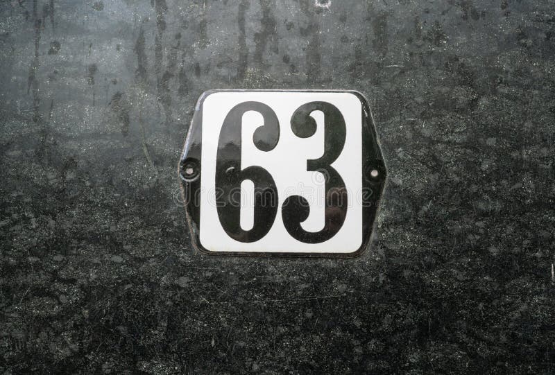 House Number 63 Black Letters on White Shield Stock Photo - Image of ...