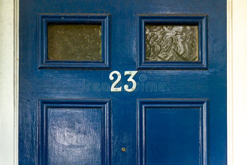 House Number 53 on a Royal Blue Wooden Front Door with Vertical Lines ...