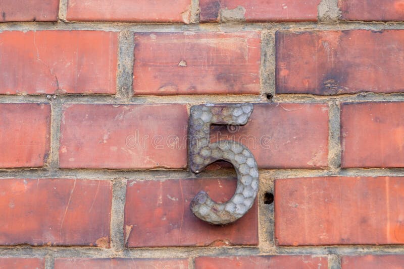 House Number Five at an Old Brick Wall Stock Image - Image of vintage ...