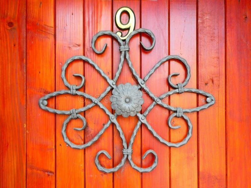 House Number 9 with Ornament on the Door Stock Photo - Image of ...