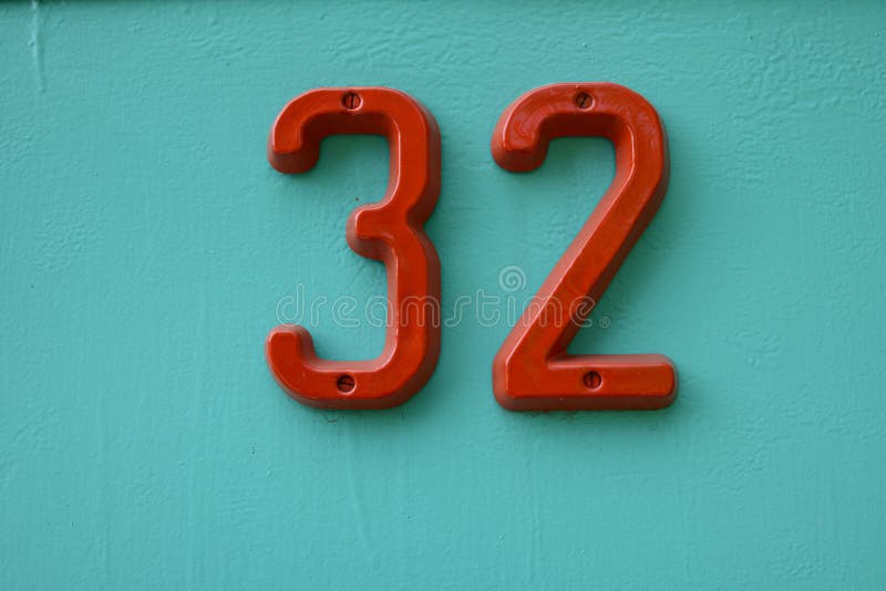 House Number 32 Red on a Green Iron Front Door Stock Photo - Image of ...