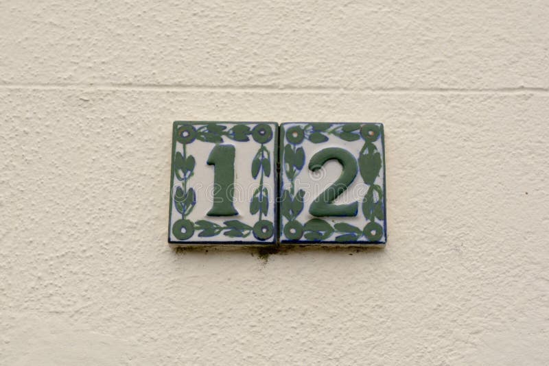 House Number 12 Sign on Wall - in Ceramic Tiles Stock Photo - Image of ...