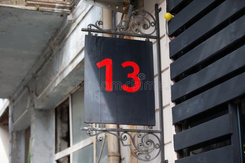 House Number Thirteen Written Red Paint Black Background Stock Photos ...