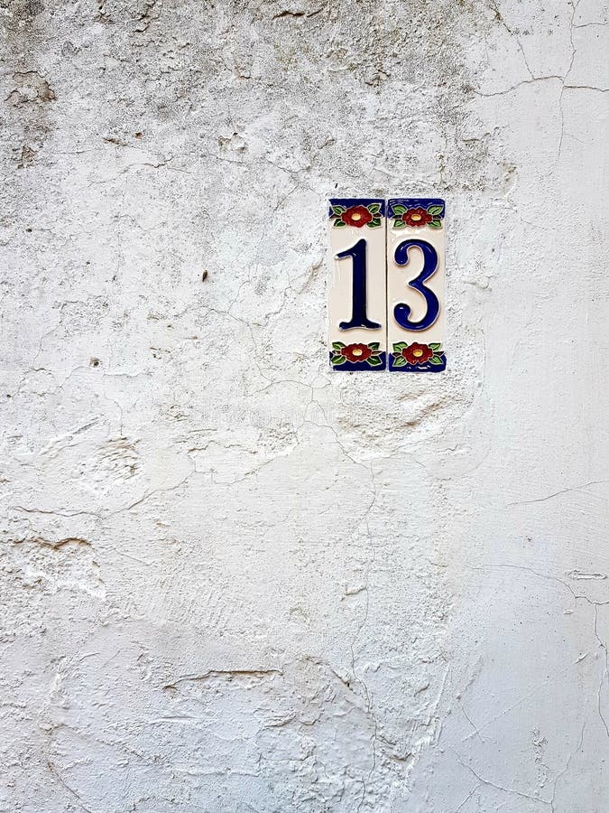 House Number 13 on a White Plastered Wall. Stock Image - Image of ...