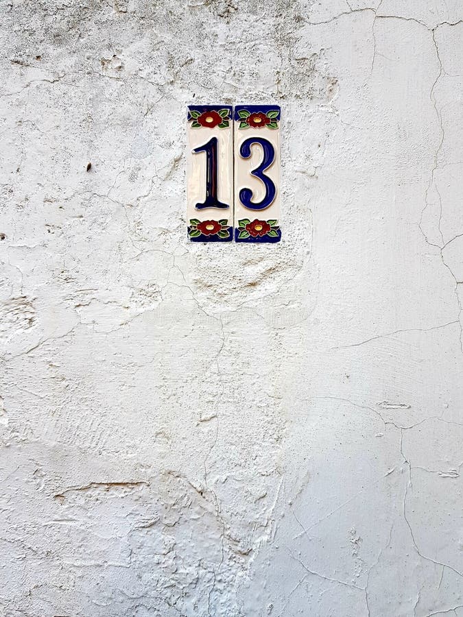 House Number 13 on a White Plastered Wall. Stock Image - Image of type ...