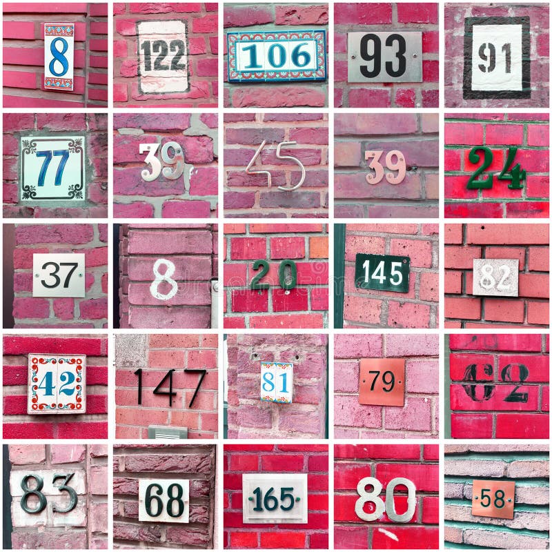 House Numbers, Large Red Bright Collage Stock Image - Image of five ...