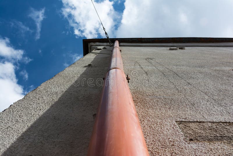 House Old Drain Pipe Gutter Closeup Sky Vertical Perpsective Cor Stock ...