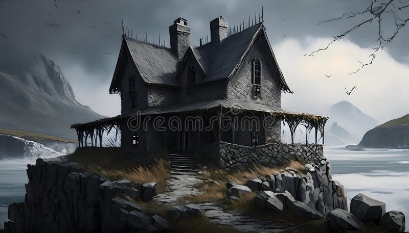 House Outdoors on a Concrete Wall with Black Elements of Tranquility ...