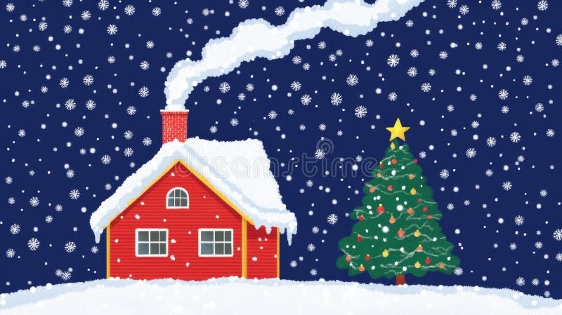 A House Painted Red, Complete with a Chimney and a Tree at Its Entrance ...